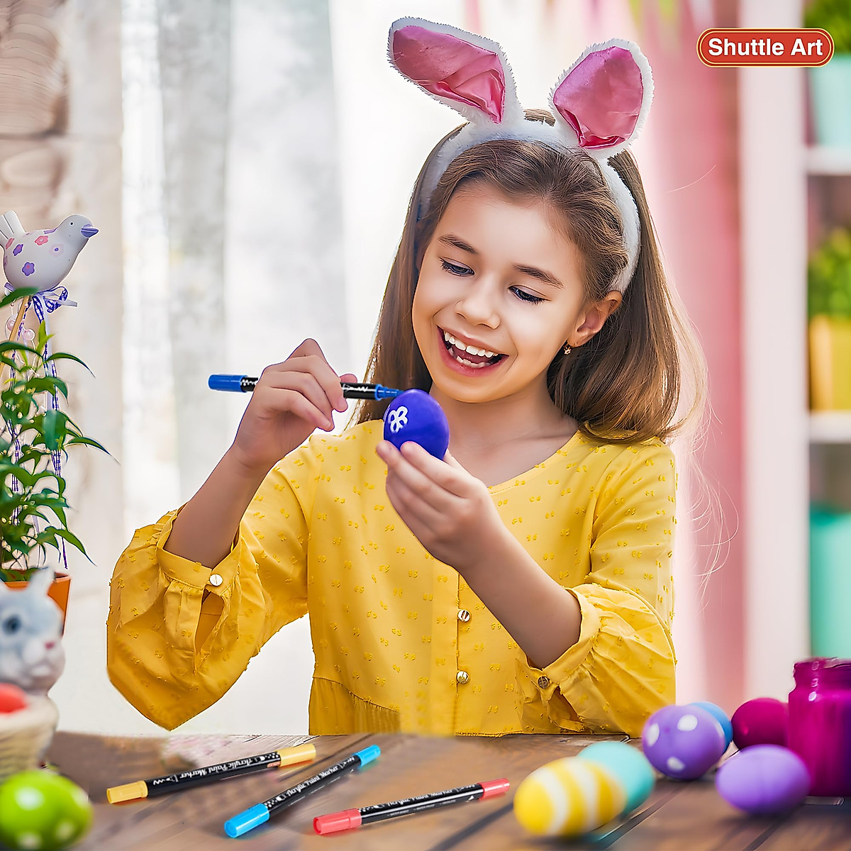 Shuttle Art 36 Colors Dual Tip Acrylic Paint Markers, Brush Tip and Dot Tip Acrylic Paint Pens for Rock Painting, Ceramic, Wood, Canvas, Plastic, Glass, Stone, Calligraphy, Card Making, DIY Crafts