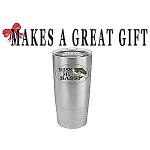 Rogue River Tactical Funny Fishing 20 Oz. Travel Tumbler Mug Cup w/Lid Vacuum Insulated Hot or Cold Kiss My Bass Fishing Gift Fish