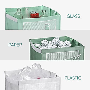 Navaris Recycle Bag Set (3 Pieces) - Reusable Recycling Bags to Separate Paper, Plastic, Glass - Recycling Bins Sorter Bin Organizer for Kitchen, Home