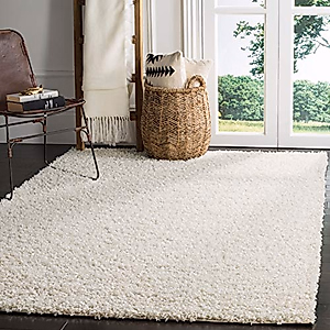 SAFAVIEH Athens Shag Collection 9' x 12' White SGA119B Non-Shedding Living Room Bedroom Dining Room Entryway Plush 1.5-inch Thick Area Rug