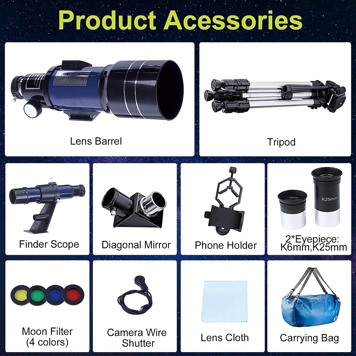 Telescope for Beginners, 300/70mm Astronomy Monocular Telescopes with Phone Adapter, Camera Wire Shutter, Moon Filter and Backpack, Adjustable Tripod