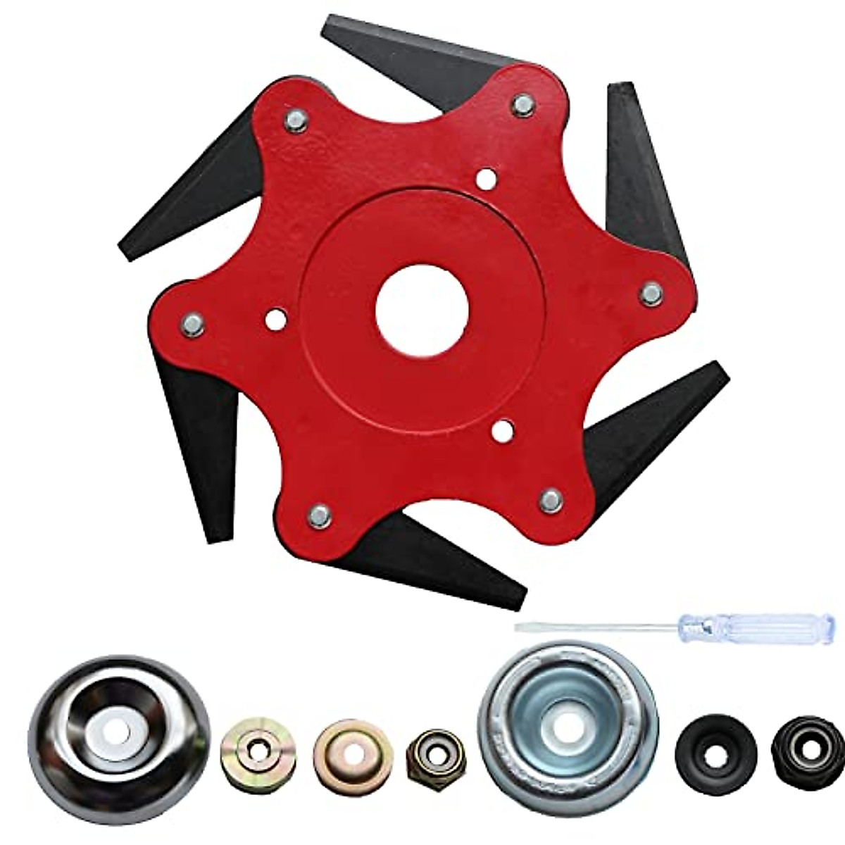 ISWAWO Steel Trimmer Head, Universal Weed Eater Blades 6 Steel Razors 65Mn Professional Blade Cutter Replacement for String Trimmers - 1 Trimmer Head & 2pcs Different Blade Adapter Kits