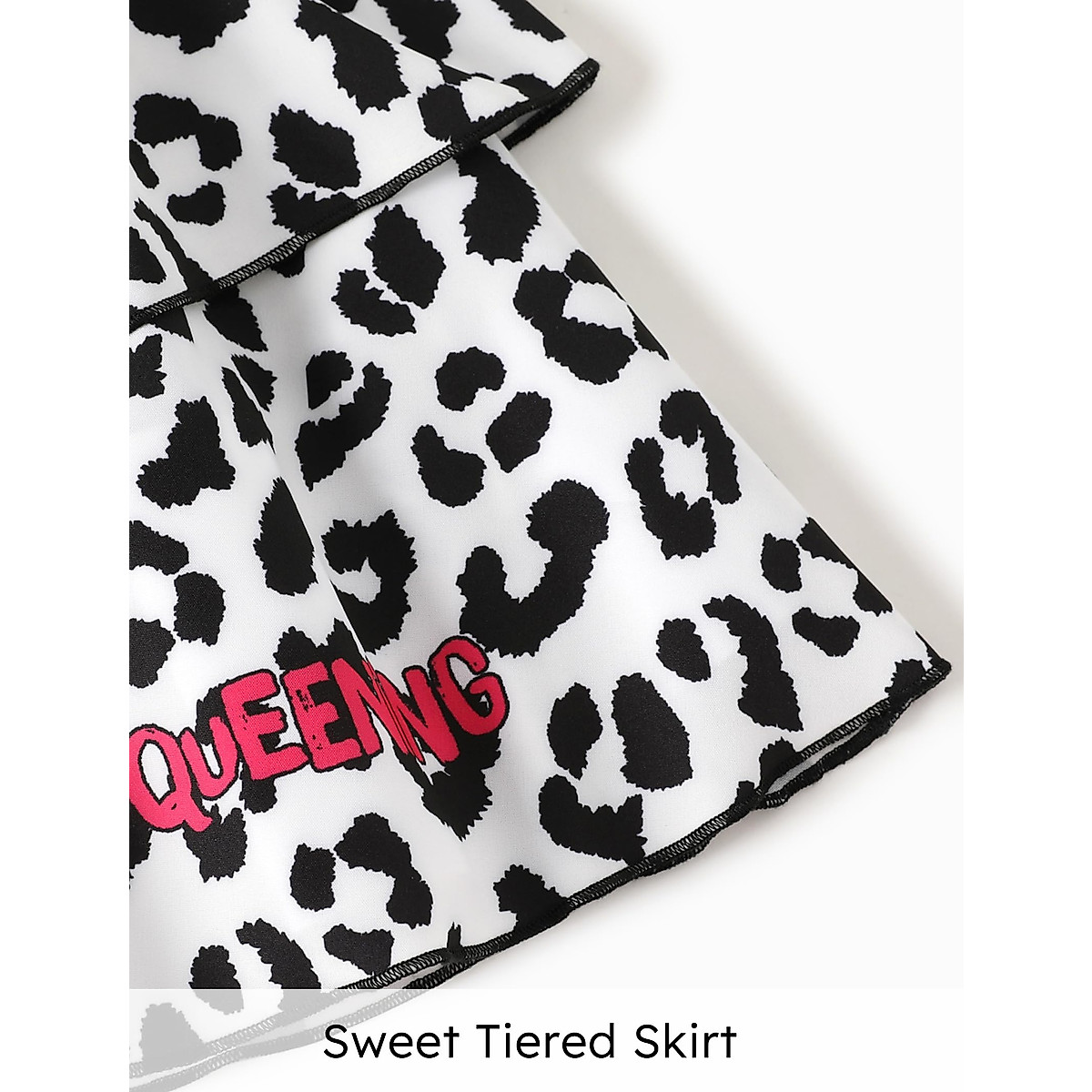 L.O.L. Surprise! Girls 2pcs Print Tee and Leopard Layered Skirt Set Casual Long Sleeve T-shirt and Cake Skirt Party Outfit Pink 5-6 Years