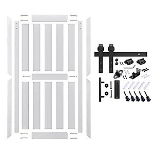 ALAMEDADT 36'' x84'' Sliding Barn Door Kit with 6.6 Ft Barn Door Hardware Kit, MDF, Solid Core, Combined with Handle and Floor Guide-Assembly Required-Include Installation Manual, K Shape, White