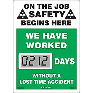 AccuformNMC Mini Digi-Day Battery Powered Electronic Safety Scoreboard SCL212, Tracks Days Without A Lost Time Accident, 14”L x 10”W x 1”D, Bright LCD Display, Made in USA