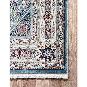 Unique Loom Narenj Collection Classic Traditional Textured Medallion Pattern Design Area Rug, 8 ft x 10 ft, Blue/Tan