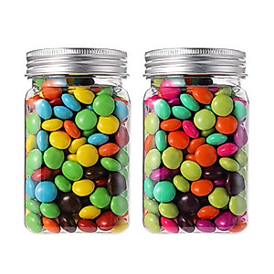 Bekith 12oz Clear Plastic Jars With Lids, Set of 16 Airtight Container for Food Storage, Refillable Square Empty Plastic Jars for Dry Food, Peanut Butter, Honey and Jam Storage