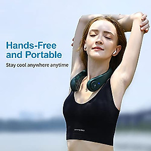 LAFANDO Portable Neck Fan, Dark Green Wearable Personal Fan, Hands Free Bladeless Fan, Hanging Fan, Headphone Design Traveling Cooling Fan, Quiet neck cooler, Leafless, USB Rechargeable, 3 Speeds