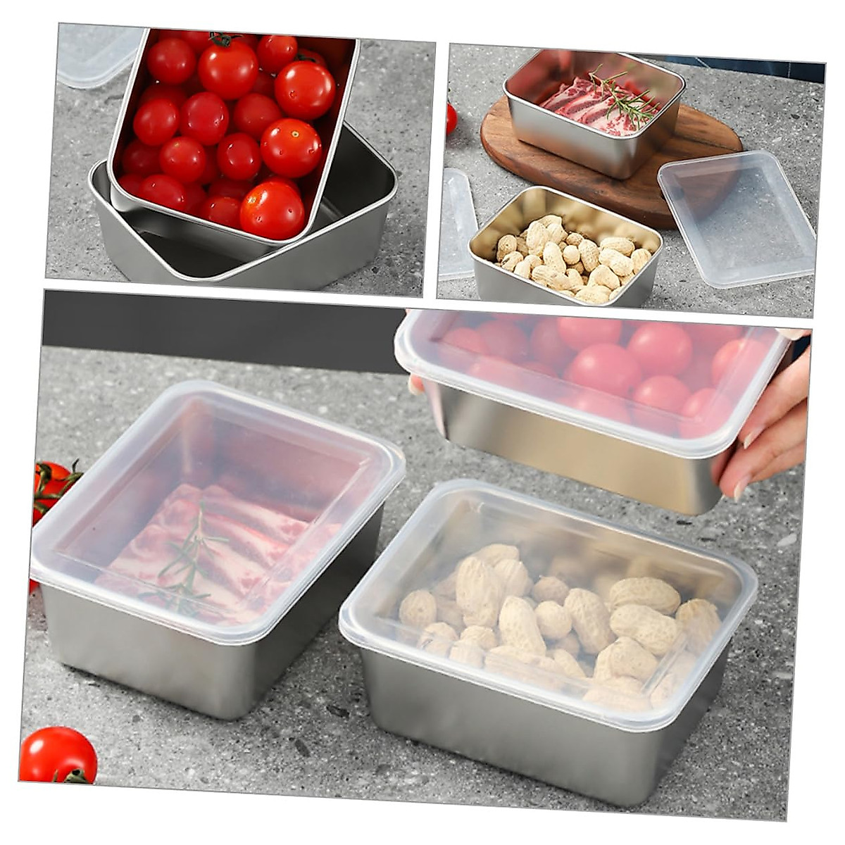 Garneck 4 Pack Airtight Food Storage Containers Stainless Steel Meal Prep Boxes for Refrigerator Easy to Use and Clean for Fridge Organization