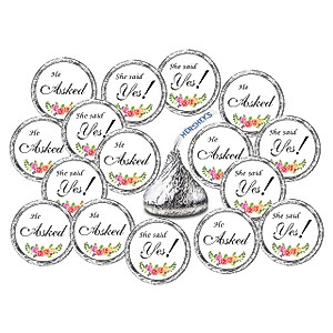 324 Floral Roses He Asked She Said Yes!, Kisses Wedding Stickers, Chocolate Drops Labels Stickers for Weddings, Bridal Shower Engagement Party Decorations, Favors for Kisses