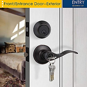 Keyed Entry Door Lock Set, Keyed Alike Single Cylinder Deadbolt with Wave Style Lever, Oil Rubbed Bronze Reversible Leverset for Bedroom, Front Door, Office 4 Pack