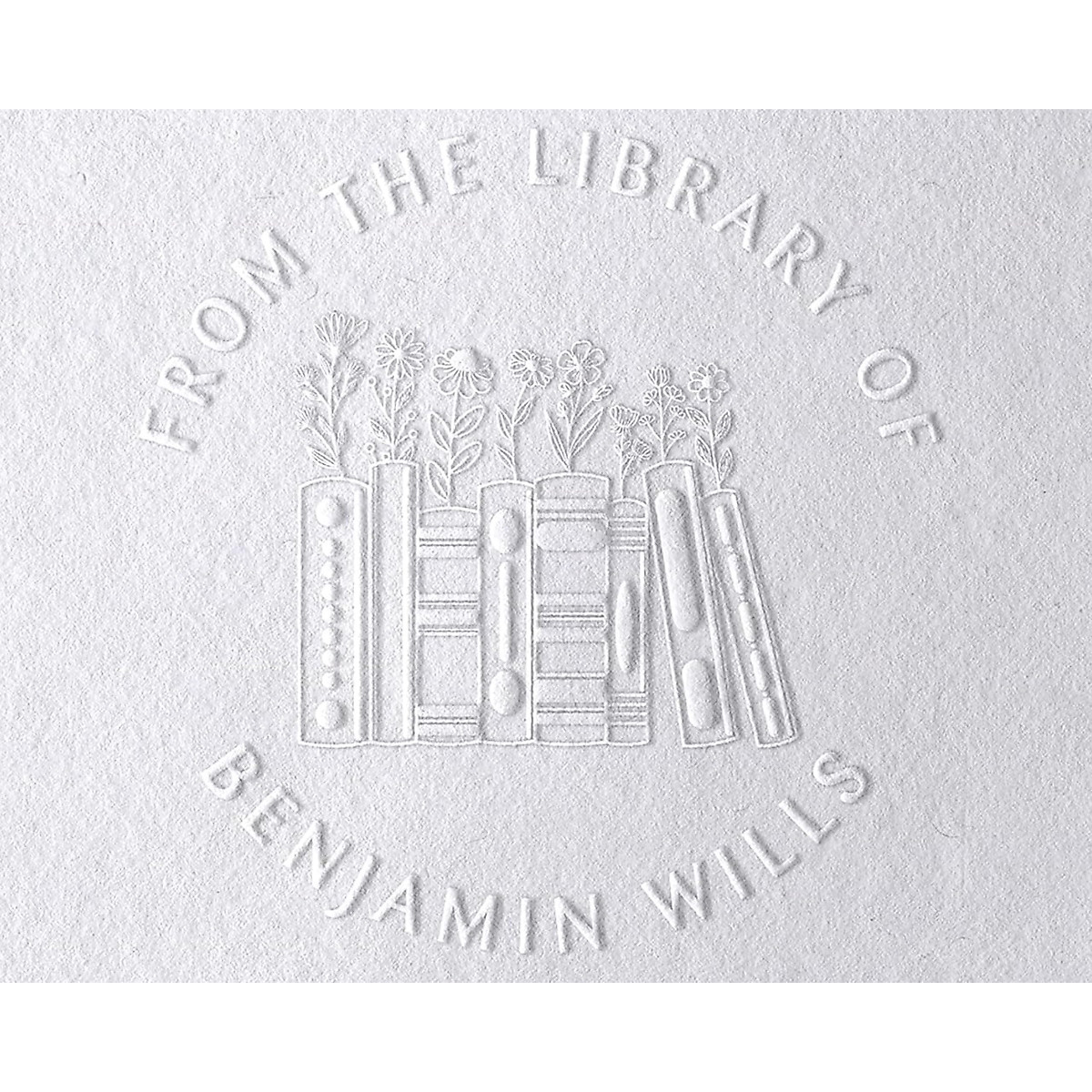 from The Library of | Ex Libris | Floral Book Stamp | Personalized Book Embosser | Custom Library Stamp | Monogram Self-Inking Wood Handle Stamper (Floral 3)