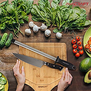 AVACRAFT 12 inch Knife Sharpener Rod, Diamond Steel Knife Honing Steel, Premium Knife Sharpening Steel, Oval shaped Honer, Ergonomic Handle for Firm Grip