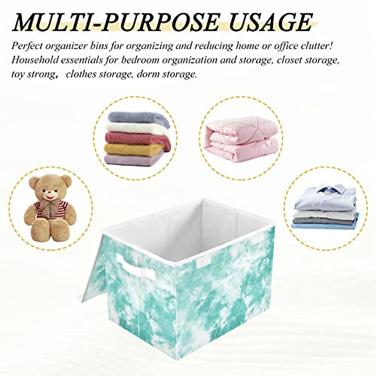innewgogo Tie Dye Teal Storage Bins with Lids for Organizing Storage Bin with Handles Oxford Cloth Storage Cube Box for Toys
