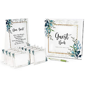 Guest Book Wedding Reception, Hardcover Decorative Guestbook, Alternative Sign in, Blank Pages Personal Messages, Decorative Book for Home, Includes Pen, Instructional Sign, and 10 Tent Cards.
