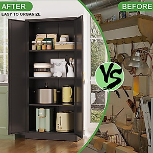 TIMELESS PIECES Kitchen Pantry Cabinet，Pantry Storage Cabinet，60" Tall Kitchen Storage Cabinets with Doors and Adjustable Shelves，Black Metal Food Pantry Cabinet for Kitchen, Dining Room