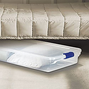 HOMZ 56 Quart Underbed Secure Latching Clear Plastic Storage Container Bin with Lid and Easy Glide Wheels for Home and Office Organization, (4 Pack)