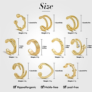 Sloong 10pcs Sparkling Ear Cuff pack Gold Dainty Helix Earrings Huggie Stud Cuff Earrings for women Earring Set | Clip On Cartilage non pierced