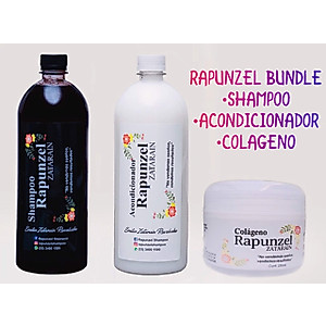 Super Rapunzel Sahmpoo/Conditioner/Colageno 3 in 1 Bundle. Effective Against Alopecia and Early Baldness, Eliminates Frizz, Dandruff, Ceborrhea. 100% Authentic Dist By Alebrije Imports Inc.