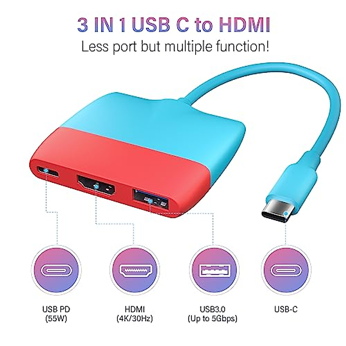 Battony USB C to HDMI Adapter for Nintendo Switch/Switch OLED/MacBook Pro Air/iPad Pro/Android Phone, USBC to 4K HDMI Output Multiport Converter Adaptor for Switch Dock Replacement