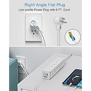 Surge Protector Power Strip 15 Outlets, TESSAN 1875W 15A Extension Cord with Multiple Outlets 6 ft, 3 USB Charging Ports, 1050J, Mountable, Flat Plug, Home Office College Dorm Room Essentials