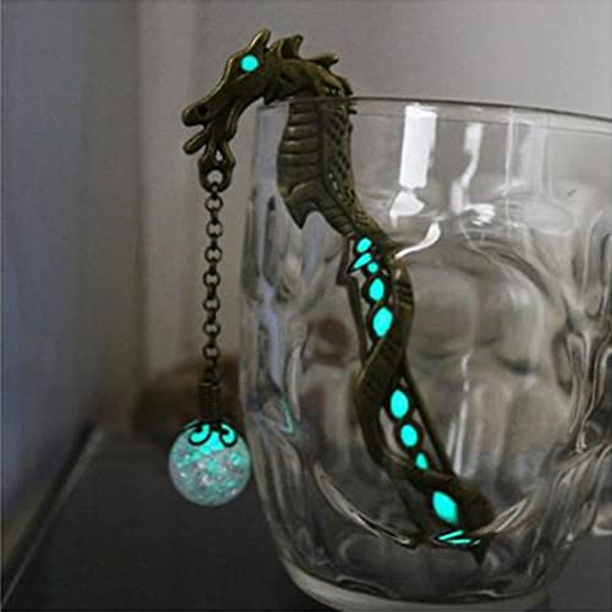 Operitacx Bead Gift The Glowing Reader Hairpin Retro Stationery Luminous Use Favors Pendant Lovers Shape with and D Alloy Book Bookmarks in Gifts for Metal Glow Daily Pearl Dragon