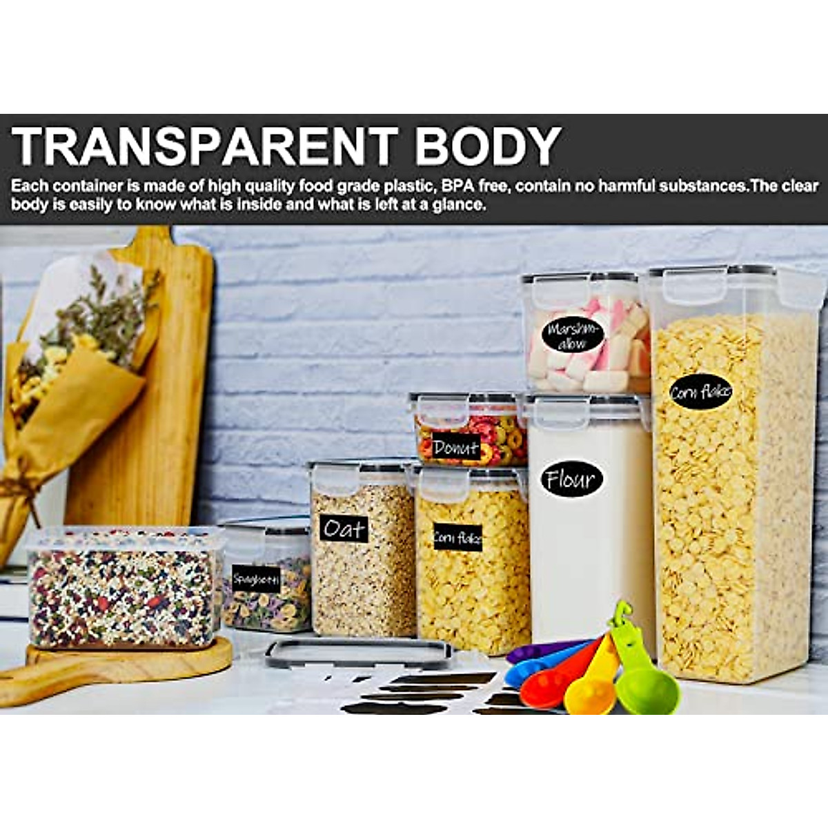 Airtight Food Storage Containers Set, RAZCC 25 PACK Cereal Storage Containers for Kitchen and Pantry Organization BPA Free Kitchen Canisters for Cereal, Rice, Flour & Oats, Free Marker and Labels