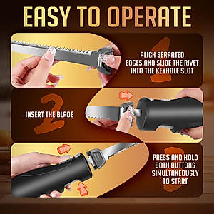 Thanksgiving Day Cordless Electric Knife Easy Slice and Assemble with Storage Case, Serrated Edge Blades Carving Set with Ergonomic Handle and Safety Lock for Turkey, Meat, Bread, Ribs, Fillet and Foam