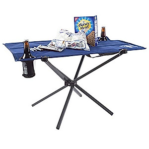 Wakeman Portable Folding Camping Table with 2 Cupholders and Carrying Bag - for Camping, Hiking, Picnics, Sporting Events, and The Beach (Blue)