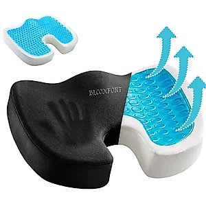 BLCOMFORT Seat Cushion for Desk Chair Gel Infused Pillow-Coccyx, Sciatica, Lumbar Support, Lower Back, Tailbone and Hemorrhoid-Washable Cover-Ideal for Work, Driving, Hard Surface and Flight Chair