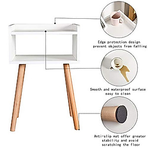exilot Nightstand Mid-Century Modern Bedside Table with Solid Wood Legs Minimalist and Practical End Side Table, White