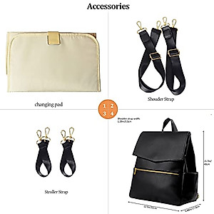 KZNI Leather Diaper Bag Backpack, Diaper Backpack Nappy Baby Bags for Mom Unisex Maternity Diaper Bag with Stroller Hanger|Thermal Pockets|Adjustable Shoulder Straps|Water Proof| LargeCapacity(Black)