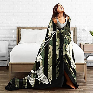 Bass Fish Flag Green Blanket Soft Lightweight Throw Blanket Comfortable Warm Bed Blanket for Bedroom Living Room Sofa Couch(50"x40")