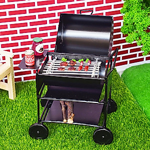Mini House Miniature Square Barbecue Grill Oven Figurine Garden Cooking Tool Kitchen Accessories Decoration Fake Barbecue Food Realistic Drink Beer Models for 1/12,1/6 Miniature DIY Decoration