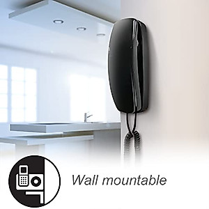 AT&T 210 Basic Trimline Corded Phone, No AC Power Required, Wall-Mountable, Black