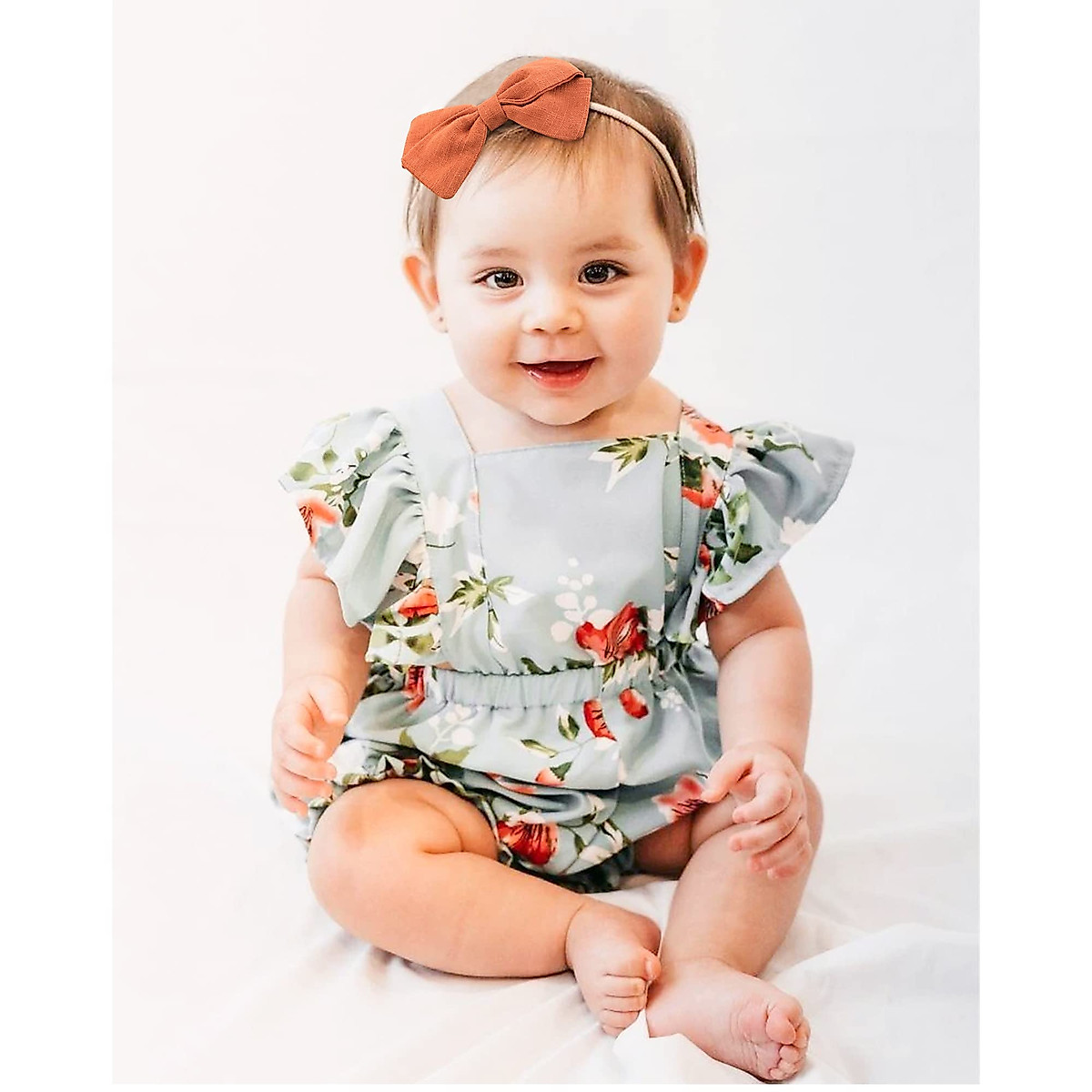 30 Pcs Baby Headbands Girls Hair Bows Nylon Hairbands with Linen Bows Handmade Head Accessories for Infant Newborn Toddlers Kids