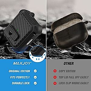 Maxjoy for Airpods 3 Case Cover 2021, Airpods 3 Protective Case with Automatic Secure Lock Gen 3 Military Hard Shockproof Cover with Keychain Compatible with Apple Airpods 3rd Generation 2021, Black