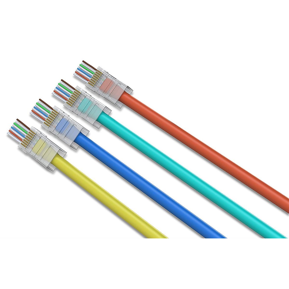 PETECHTOOL RJ45 CAT6A CAT6 Pass Through Connectors 23 AWG Cables 50-Pack - End Bold Ethernet 8P8C Gold Plated Modular Plug for Unshielded Twisted Pair Solid Wire & Standard Cables