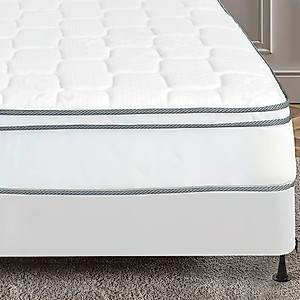 Mattress Comfort, 10-Inch Meduim Plush Eurotop Pillowtop Innerspring Mattress & 8" Wood Box Spring Set with Frame, Twin