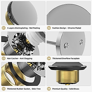 Sogmeter Chrome Plated Tub Drain Kit with Hair Catcher, Premium Brass Mushroom Tip-Toe Bathroom Tub Drain Replacement and 2-Hole Overflow Faceplate, 11.5/16 UNC Bathtub Drain Stopper Assembly