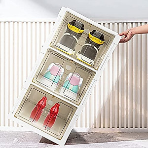Shoe Storage Boxes Clear Plastic Folding Shoe Box Storage Containers, 3 Layers Shoe Box Organizer for Women Men Plastic Dustproof for Sneaker, Heel, Sandal, White