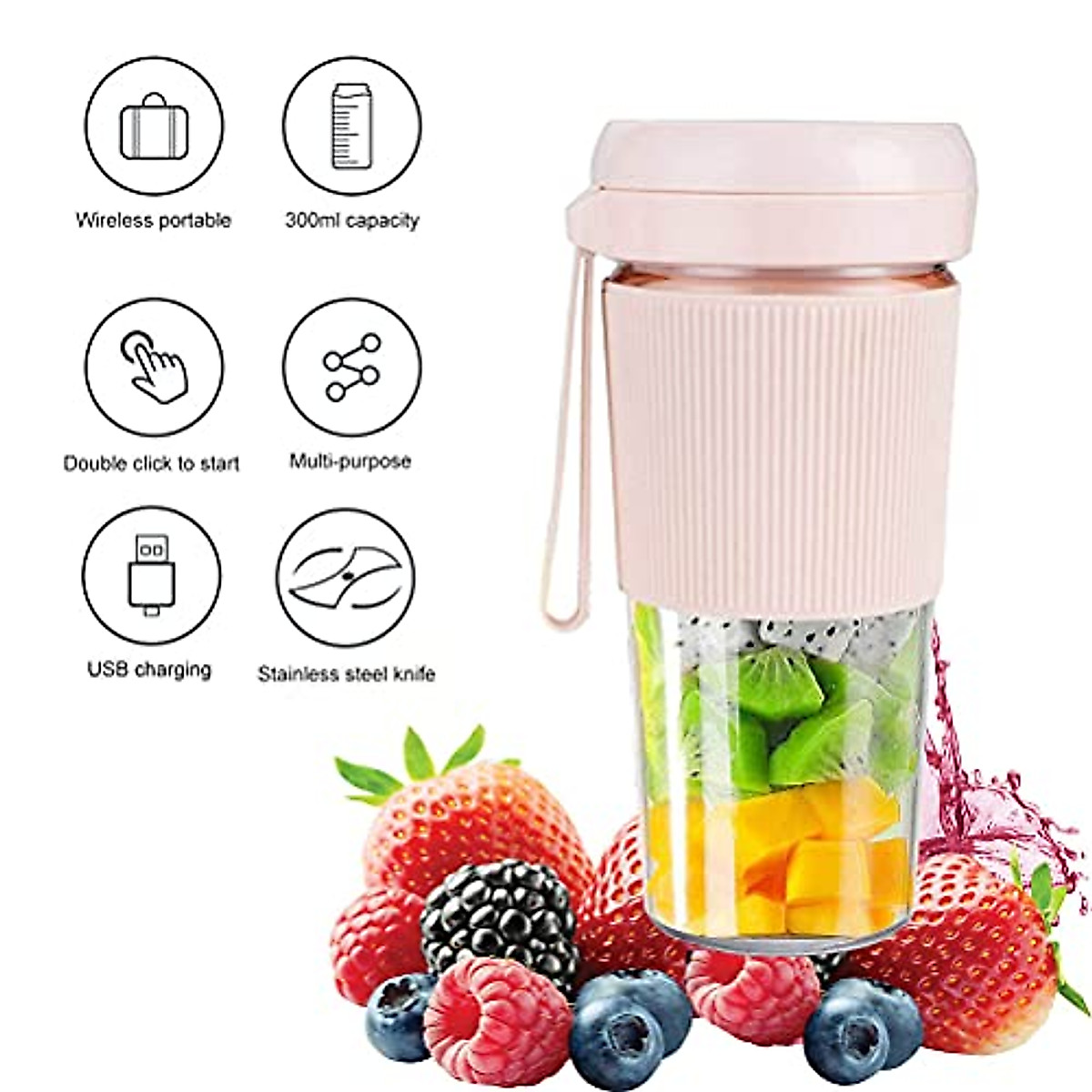 Ecoledix Portable Blender Personal Size Blender Mixer Fruit Juicer Mini Blender One-handed Drinking with Rechargeable USB for Sorbet Smoothie Fruit Juice Milk Shakes Outside/Inside 280ML (Pink)
