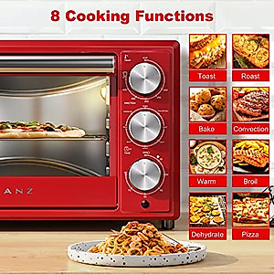 Galanz GRH1209RDRM151 Large 6-Slice Retro Toaster Oven with True Convection 8-in-1 Combo, Toast, Roast, Broil, 12” Pizza, Dehydrator with Keep Warm Setting, 0.9 Cu.Ft, Red