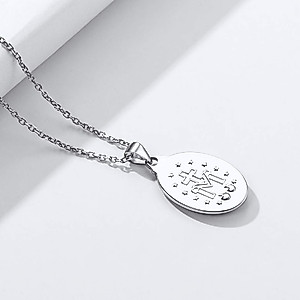 Nofade Silver Virgin Mary Necklace for Women Men 925 Sterling Silver Oval Pendant Necklace Catholic Religious Christian Jewelry