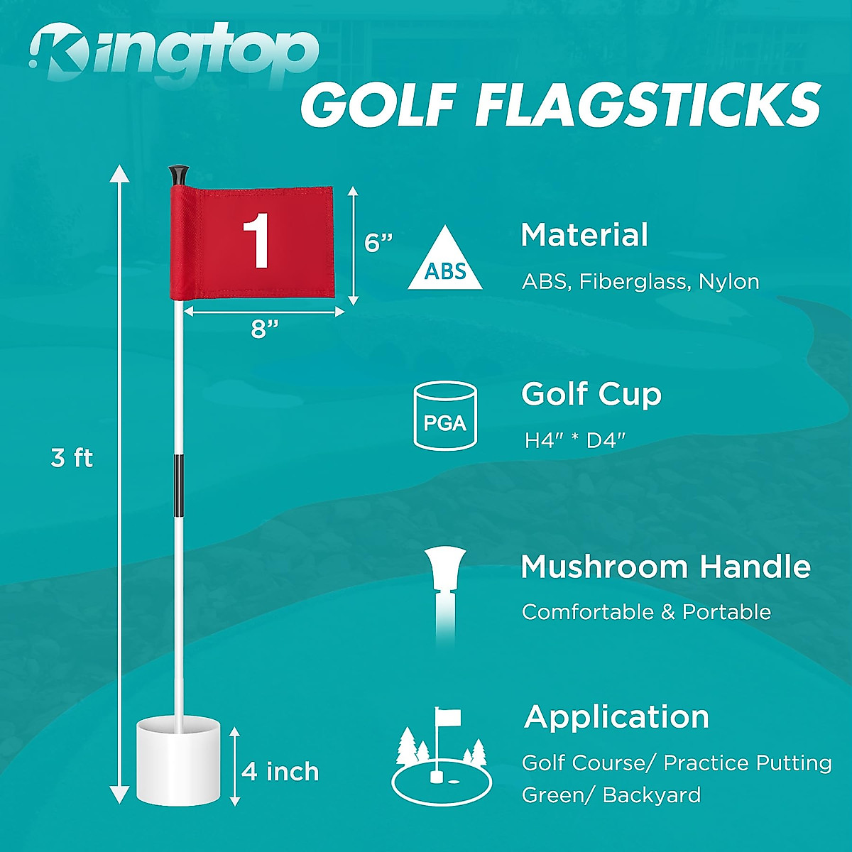 KINGTOP Miniature Golf Flagstick, Practice Putting Green Flags for Yard, Golf Pin Flag Hole Cup Set, Portable 2-Section Design, 3ft White Flagpole, Indoor | Outdoor, Red Flag Numbered #5, 1-Pack