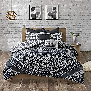 Urban Habitat Larisa Cotton Comforter Set-LuxeTraditional Design All Season Cozy Bedding with Matching Shams, Decorative Pillow, Full/Queen, Reversible Medallion Black 7 Piece