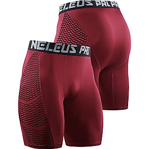 NELEUS Men's Compression Shorts 3 Pack Quick Dry Athletic Running Shorts,6086,Red/Navy/Blue,L