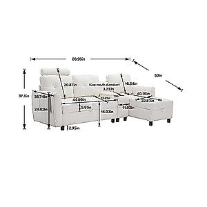 FANYE L-Shaped Corner Sectional Reversible Storage Chaise, Modern Convertible Sofa & Couch W/Headrest and Cupholders for Home Apartment Office Living Room, White Polyester