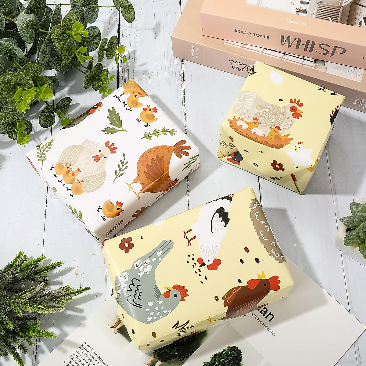 JarThenaAMCS 8 Sheet Farm Animal Wrapping Paper -Not Roll- Chicken Gift Wrap Paper Folded Flat Art Paper for DIY Crafts Baby Shower Birthday Party Supplies, 19.7 x 27.6 Inch