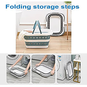 Collapsible Plastic Laundry Baskets with Handles, Smart Space Saving Deisgn Washing Bin Kitchen Storage, Large Folding Pop Up Laundry Hamper for Bedroom and Bathroom (Grey)